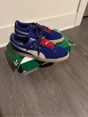 Puma | Shoes | Puma Mens Navy Suede Sneakers With Red Tongue And White ...